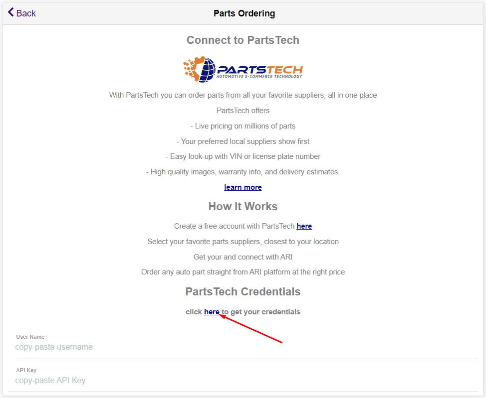 How To Connect ARI With PartsTech