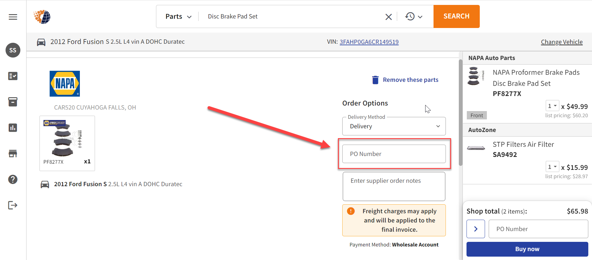 How to Add a PO Number and/or Notes to an Order in PartsTech